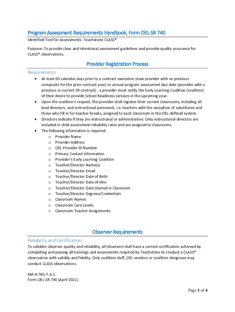 Fillable Online Program Assessment Requirements Handbook, Form OEL-SR ...