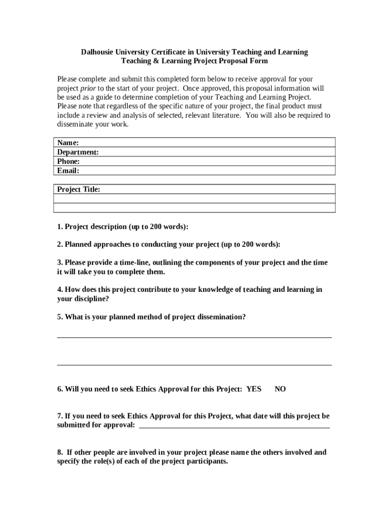 Teaching & Learning Project Proposal - Dalhousie University Doc Template | pdfFiller