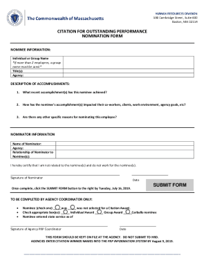 Fillable Online CITATION FOR OUTSTANDING PERFORMANCE NOMINATION FORM ...