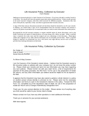 Life Insurance Policy, Collection by Executor - Get Free Legal s Doc ...
