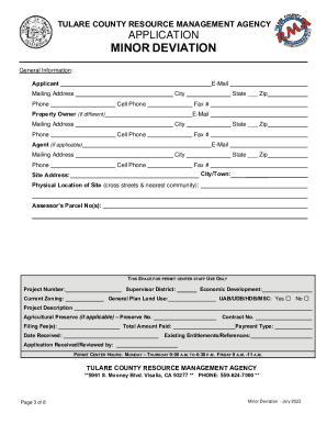 Fillable Online tularecounty.ca.govminor-deviations-applicationSPECIAL ...