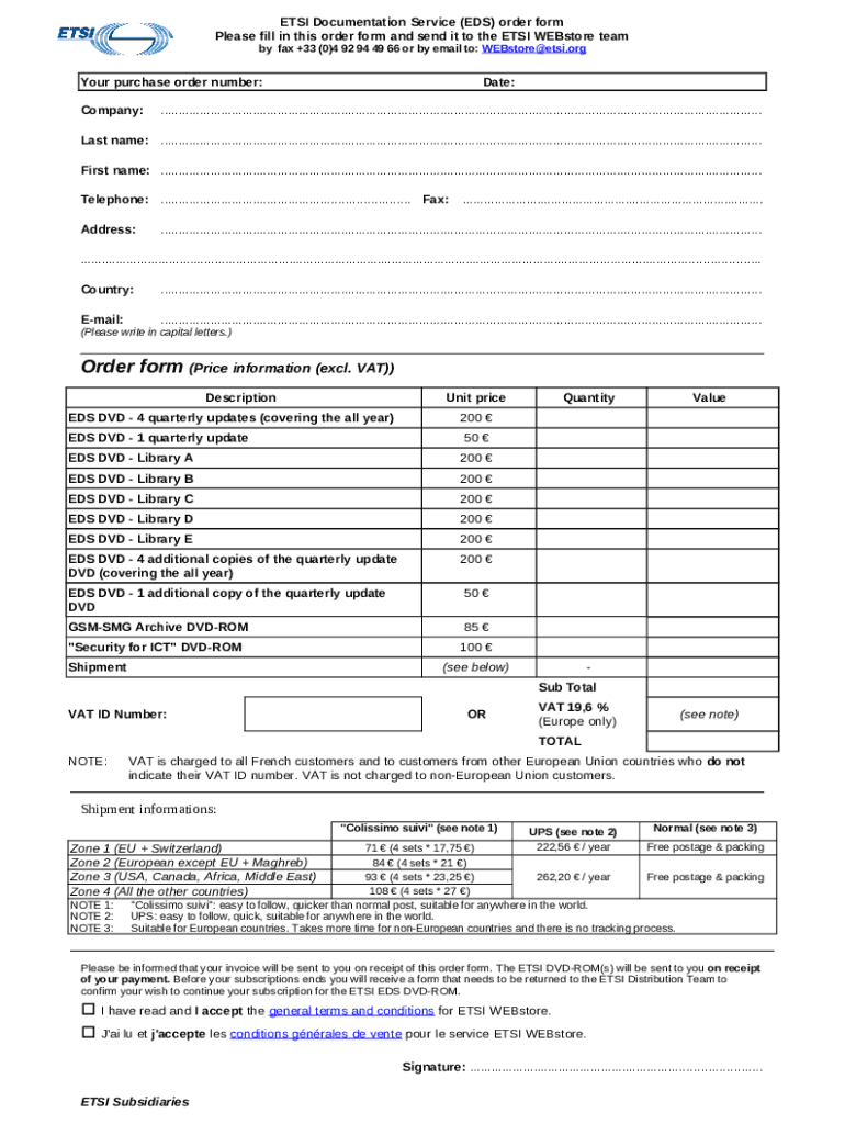 ETSI Publications Order Doc Template | pdfFiller