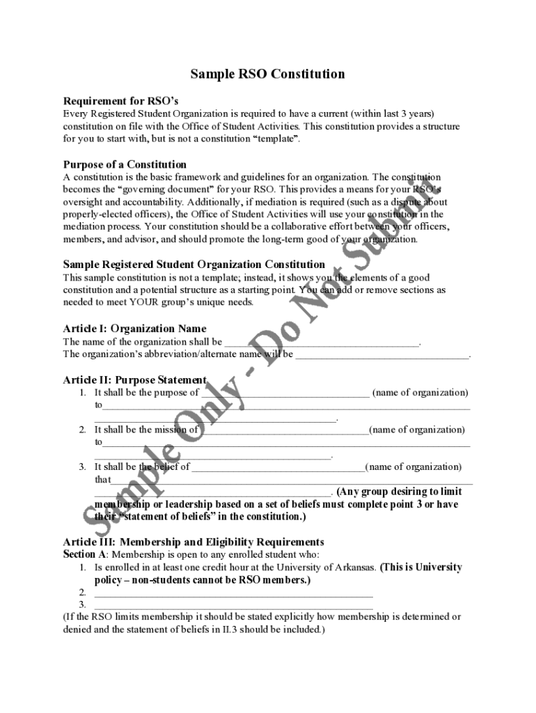 Fillable Online osa.uark.edupdfssample-rso-constitutionSample RSO ...