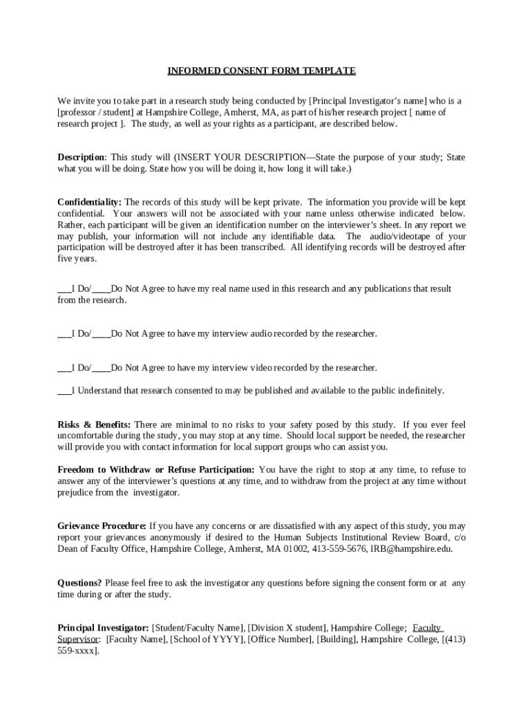 INED CONSENT TEMPLATE - Hampshire College Doc Template | pdfFiller