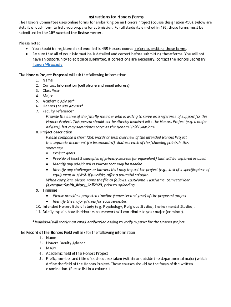 Fillable Online Instructions for Honors Forms Fax Email Print - pdfFiller