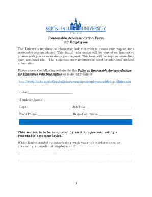 Fillable Online Reasonable Accommodation Form for Employees Fax Email ...