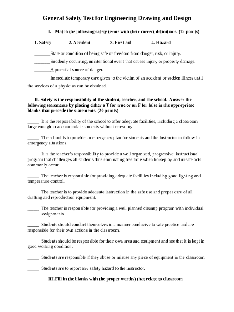 General Safety For Drafting Design Technology Doc Template | pdfFiller