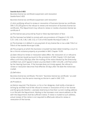 Fillable Online Seattle Rule 5-003 Business license tax certificate ...