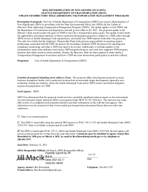 Fillable Online SEPA DETERMINATION OF NON-SIGNIFICANCE (DNS) SEATTLE ...