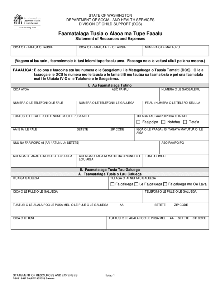 Fillable Online 18-097sa Statement of Resources and Expenses. 18-097sa ...