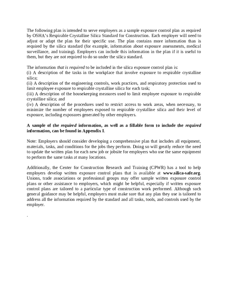 APPENDIX D MODEL EXPOSURE CONTROL PLAN - Occupational Safety and Health ...