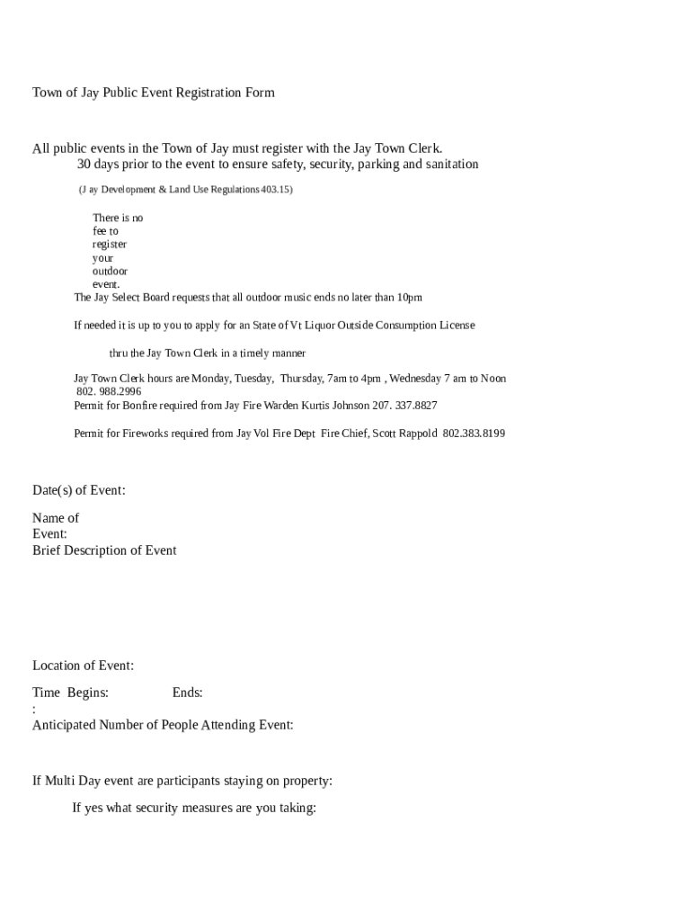 Town of Jay Public Event Registration Doc Template | pdfFiller