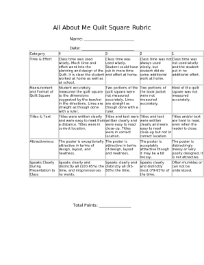 All About Me Quilt Square Rubric - ctaeir.org Doc Template | pdfFiller