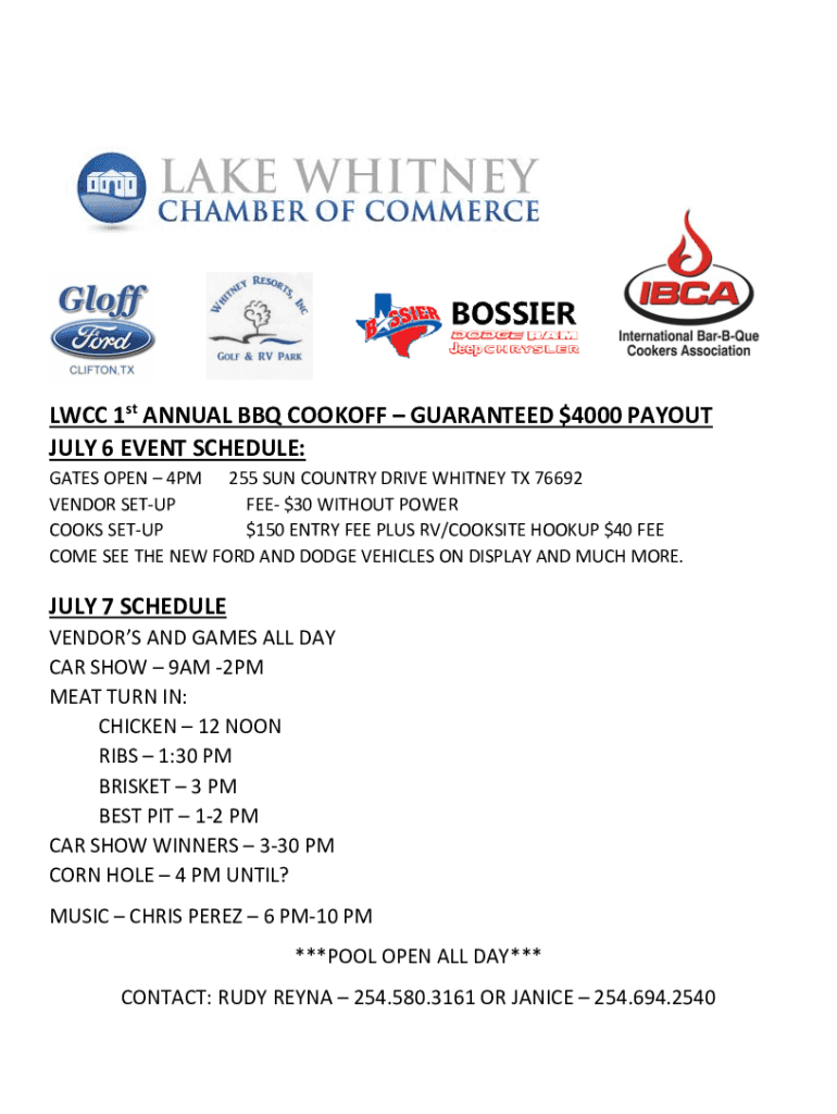 Fillable Online GUARANTEED $4000 PAYOUT JULY 6 EVENT SCHEDULE - IBCA ...