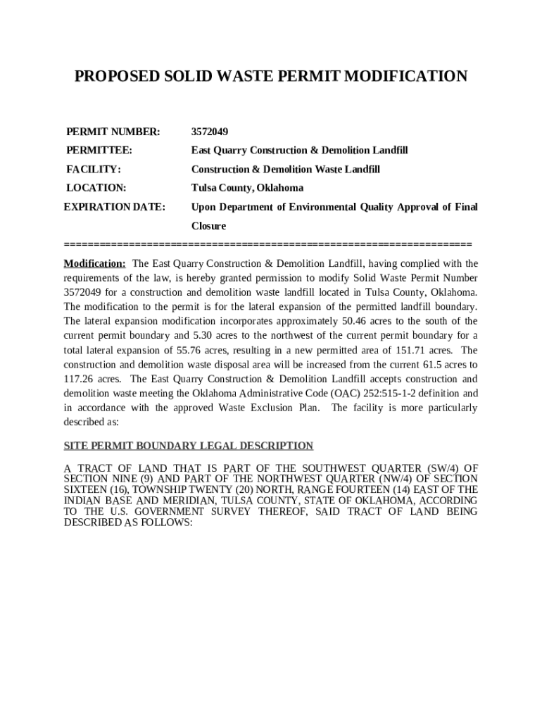 NOTICE OF PROPOSED SOLID WASTE PERMIT RENEWAL AND MODIFICATION Doc ...