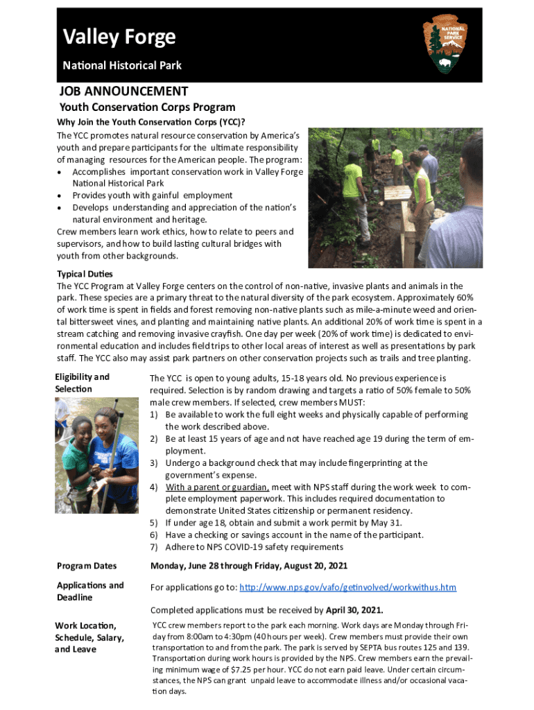 Fillable Online www.fs.usda.govworking-with-usopportunitiesYouth Conservation CorpsUS Forest ...