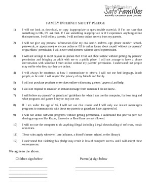 Family Internet Safety Pledge - Safe Families Doc Template | pdfFiller