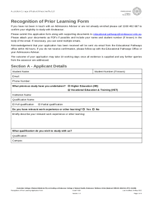 Recognition of Prior Learning Application - Amazon Doc Template | pdfFiller