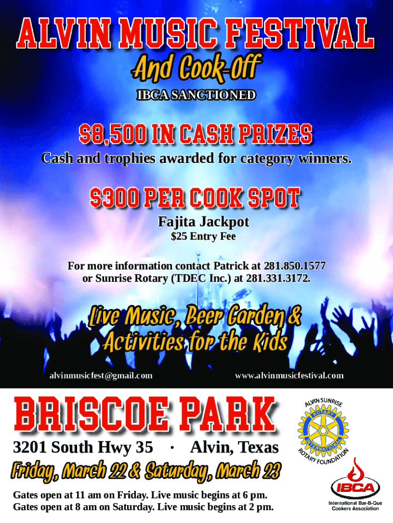Fillable Online Alvin Music Festival and Cook-Off to be held March 27 ...