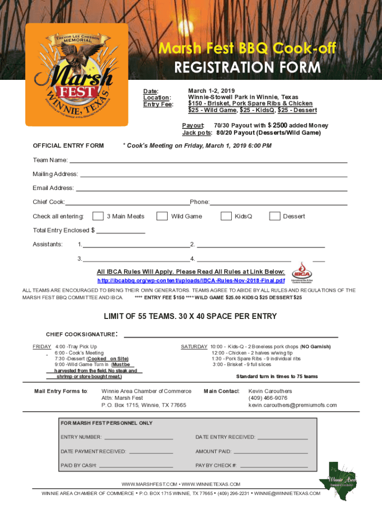 Fillable Online Marsh Fest BBQ Cook-off REGISTRATION FORM - ibcabbq.org ...