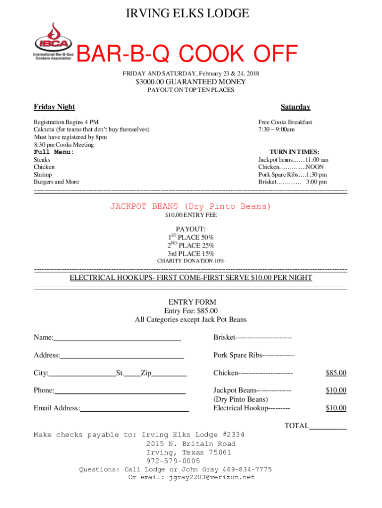 Fillable Online BAR-B-Q COOK OFF Fax Email Print - pdfFiller