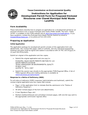 Fillable Online TCEQ-20785-instr, Instructions for Application for Development Permit for ...