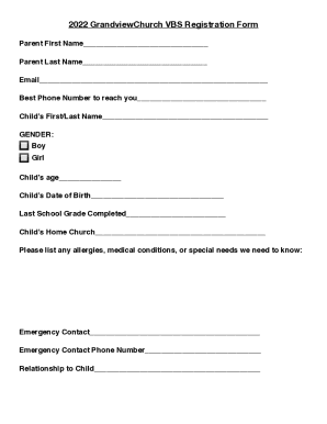 Fillable Online VBS printable registration form Fax Email Print - pdfFiller