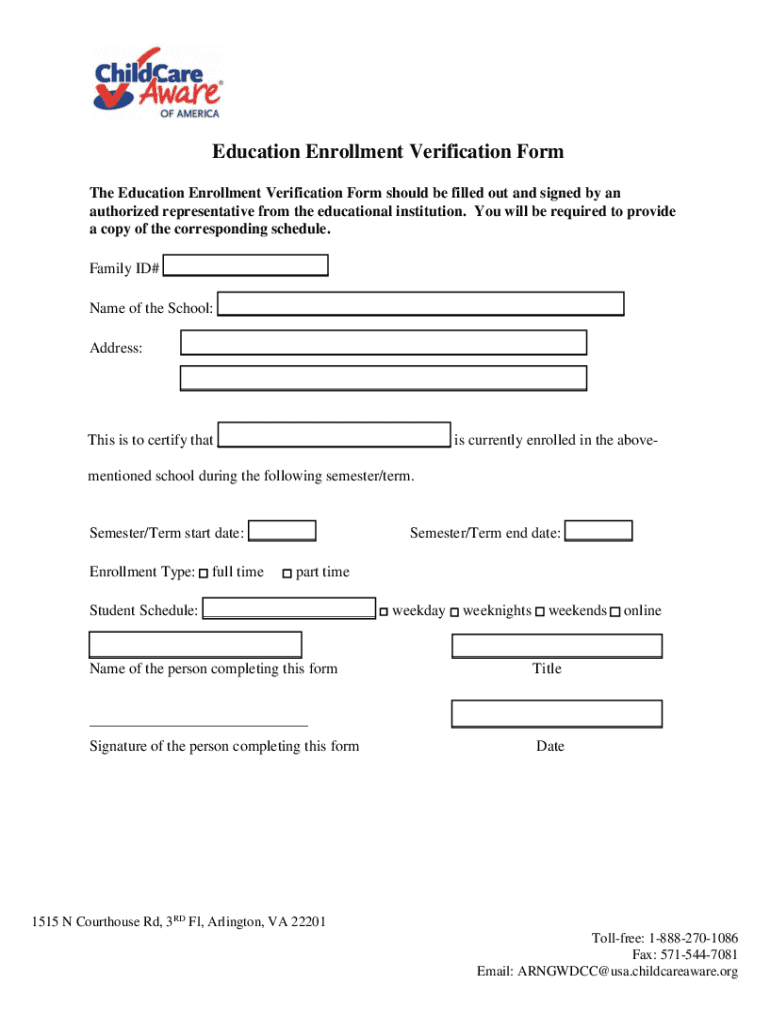 Fillable Online Education Enrollment Verification Form Fax Email Print ...