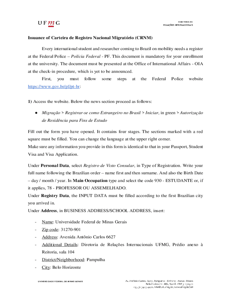 Fillable Online Issuance of Carteira de Registro Nacional Migratrio ...