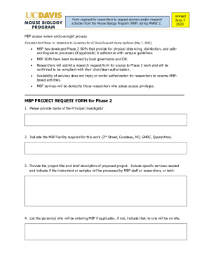 Fillable Online MBP PROJECT REQUEST FORM for Phase 2 - Mouse Biology ...