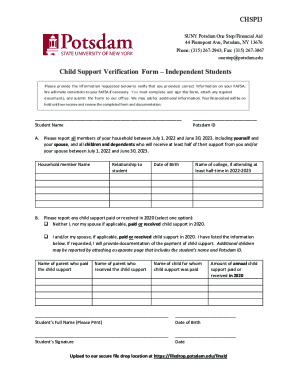 Fillable Online CHSPI3 Child Support Verification Form Independent ...