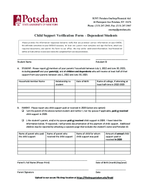 Fillable Online Child Support Verification Form Dependent Students Fax ...