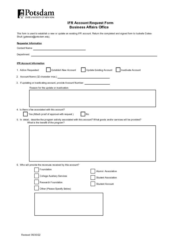 Fillable Online IFR Account Request Form Business Affairs Office Fax Email Print - pdfFiller