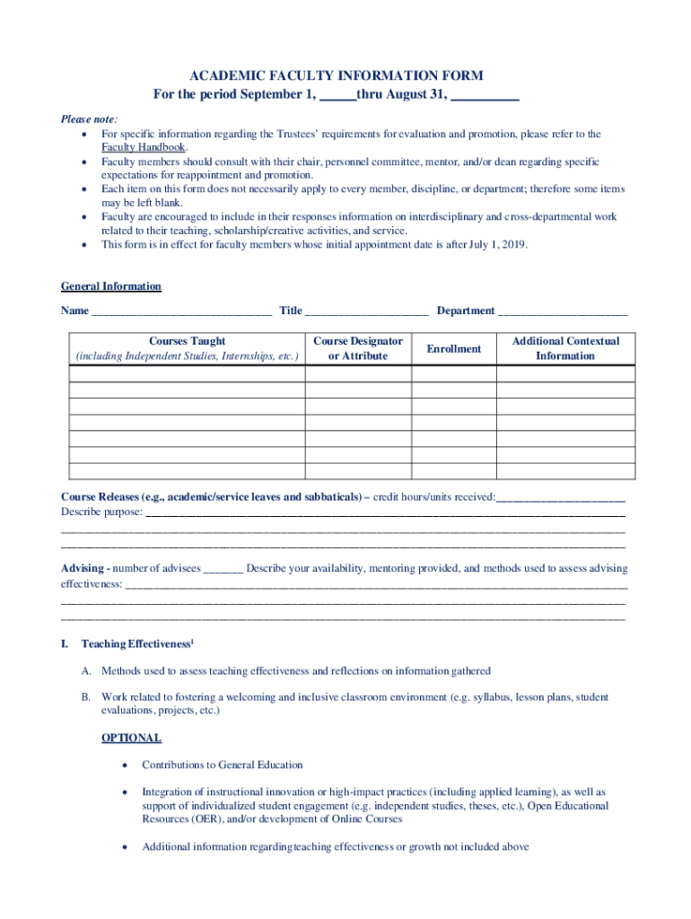 Fillable Online www.potsdam.edusitesdefaultACADEMIC FACULTY INFORMATION ...