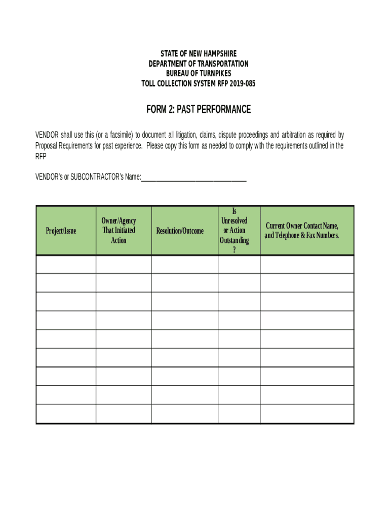 2: PAST PERANCE - New Hampshire Doc Template | pdfFiller