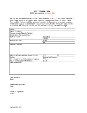 DUTY TRAVEL Doc Template | pdfFiller