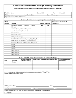 Criterion #5 Service Needs/Discharge Planning Status - Eastpointe Doc ...