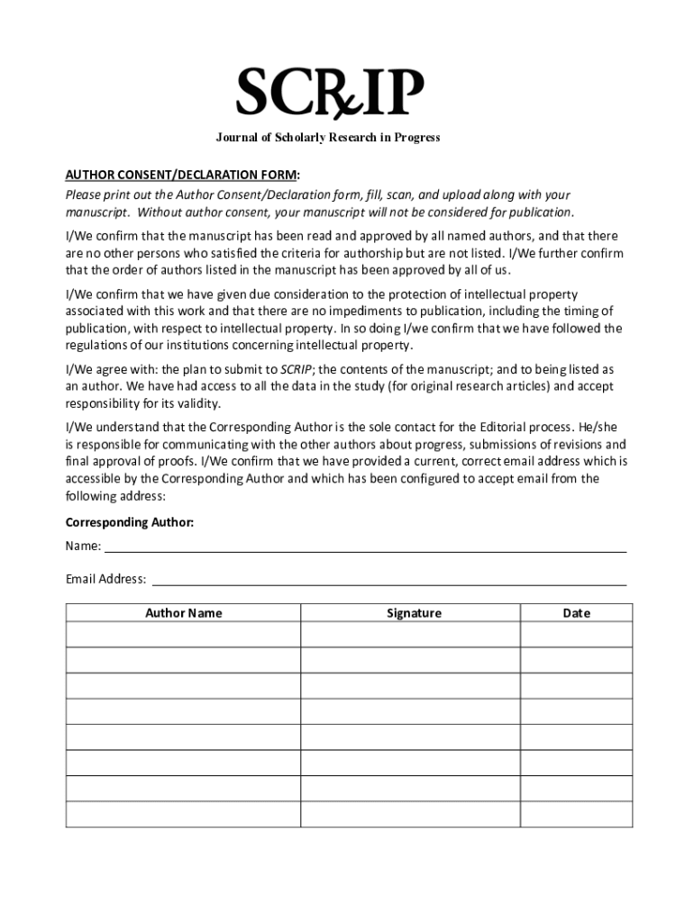 Fillable Online SCRIP Author Declaration Form - GCSOM - Geisinger Fax ...