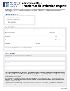 Fillable Online MCC Admissions Office Transfer Credit Evaluation ...