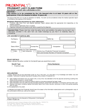 Fillable Online www.prudential.com.sgclaimformspslmolePRUSMART LADY ...