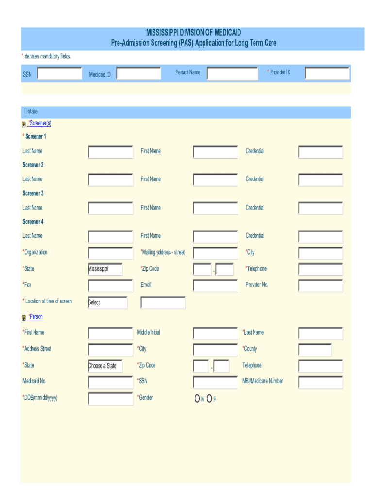 Fillable Online www.ms-medicaid.comPre-Admission Screening (PASPre ...