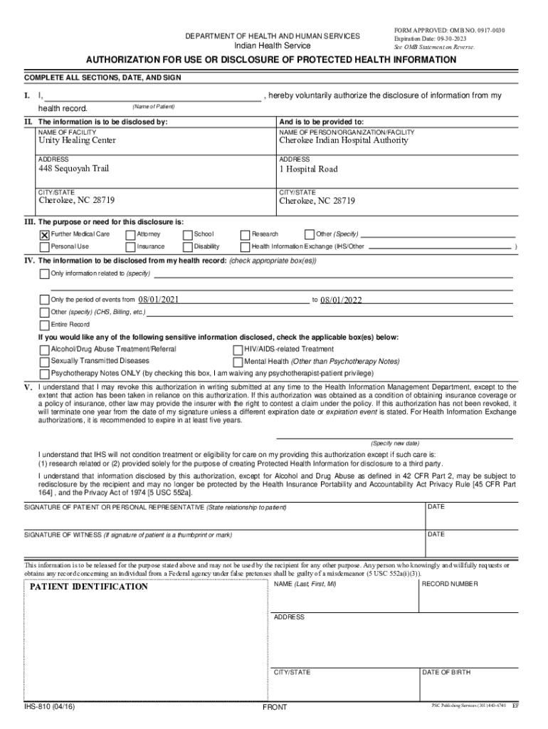 Fillable Online FORM IHS-810 - Indian Health Service Fax Email Print ...