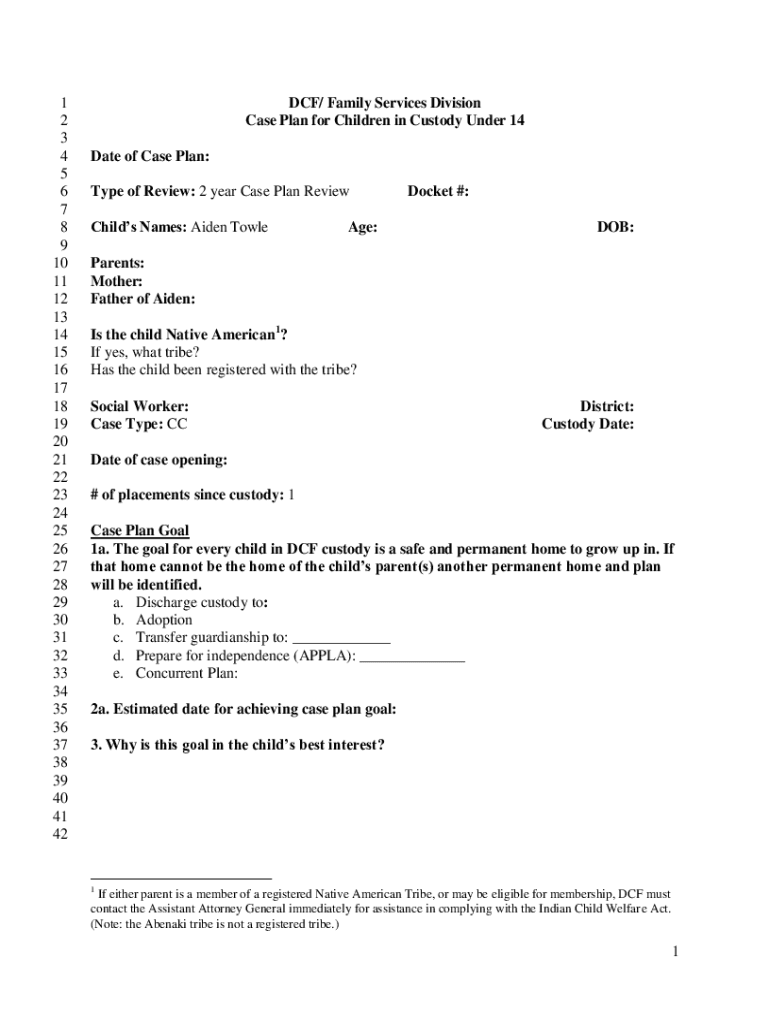 Fillable Online 1 DCF/ Family Services Division 1 Case Plan for ...