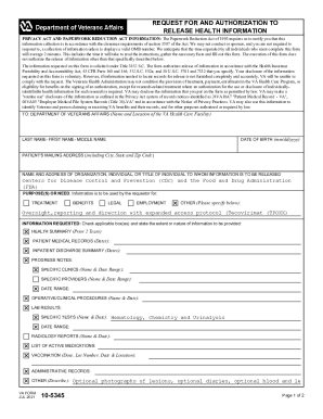 Fillable Online REQUEST FOR AND AUTHORIZATION TO Department of Veterans ...