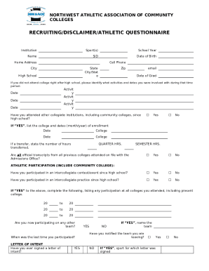 RECRUITING/DISCLAIMER/ATHLETIC QUESTIONNAIRE - Warriors Doc Template ...