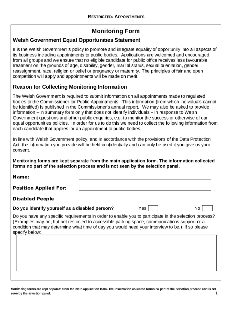 PUBLIC APPOINTMENTS MONITORING - Welsh Government Doc Template | pdfFiller