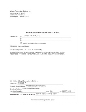 Fillable Online MEMORANDUM OF DRAINAGE CONTROL 6753326-PH 4732 ... Fax ...