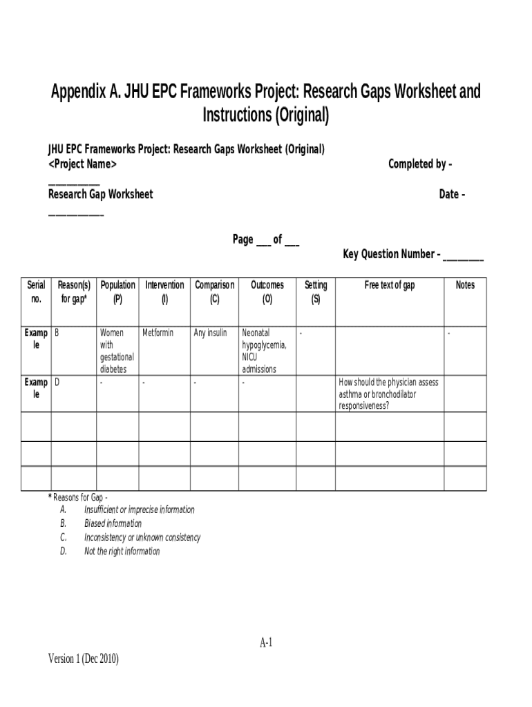 JHU EPC Frameworks Project: Research Gaps Worksheet and Instructions ... Doc Template | pdfFiller