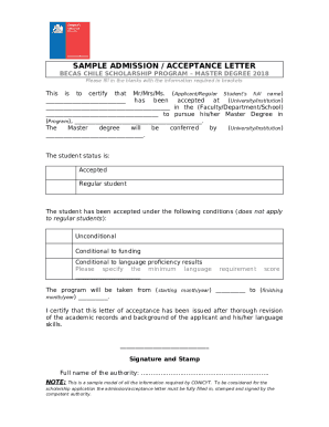 Template: Sample Admission / Acceptance Letter Doc Template | pdfFiller