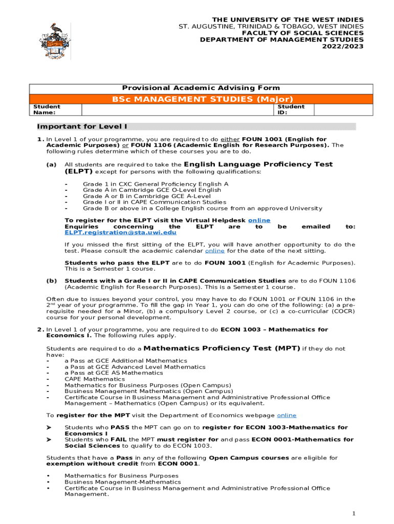 Provisional Academic Advising - sta.uwi.edu - sta uwi Doc Template ...